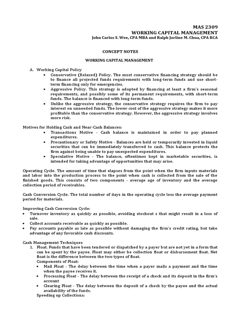 MAS 2023 Module 9 - Working Capital Management | Download Free PDF ...