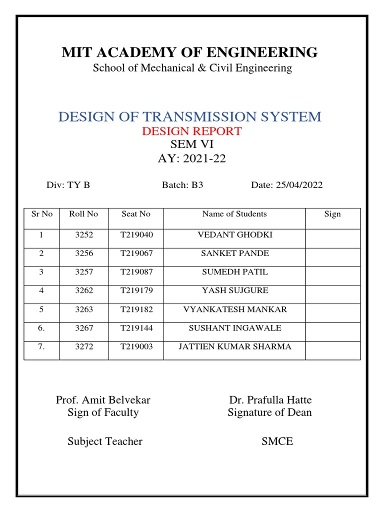 Final Report Dts Pdf Gear Screw