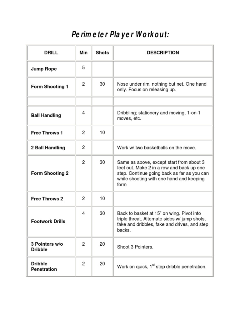 Perimeter Player Workout:: Drill Min Shots Description | PDF | Athletic ...