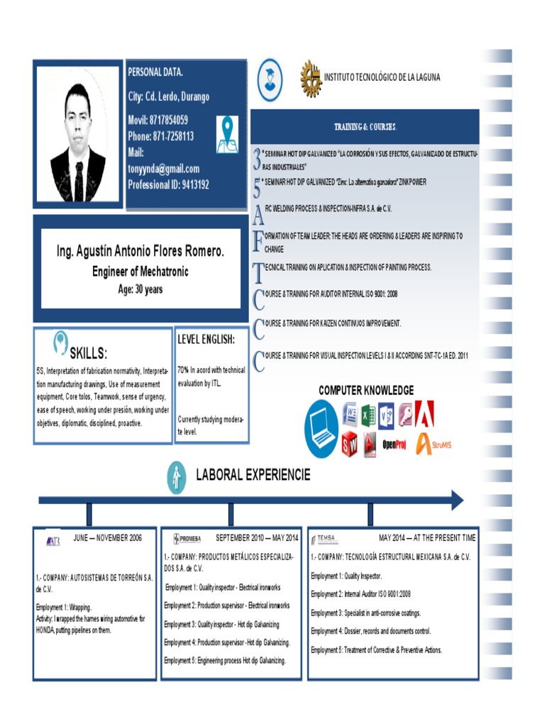 Ing Agustin Antonio Flores Romero CV | PDF | Business Process | Corrosion