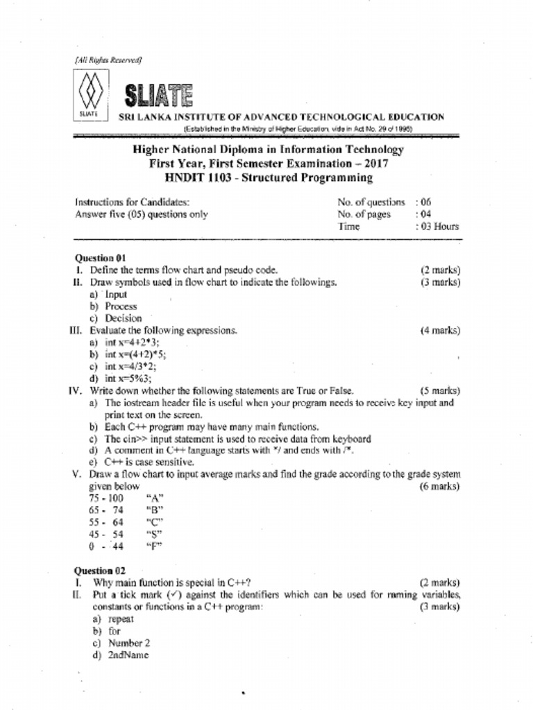 IT1 2017 Structured Programming | PDF