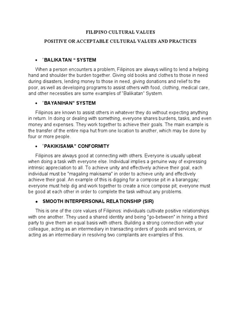 Filipino Values: Unity & Cooperation | PDF | Wellness | Lifestyle