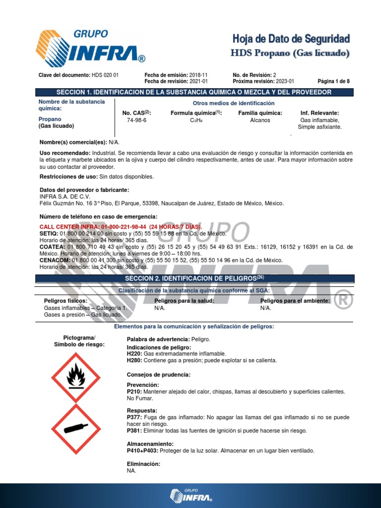 HDS Propano: Seguridad y Manejo | PDF | Gases | Agua