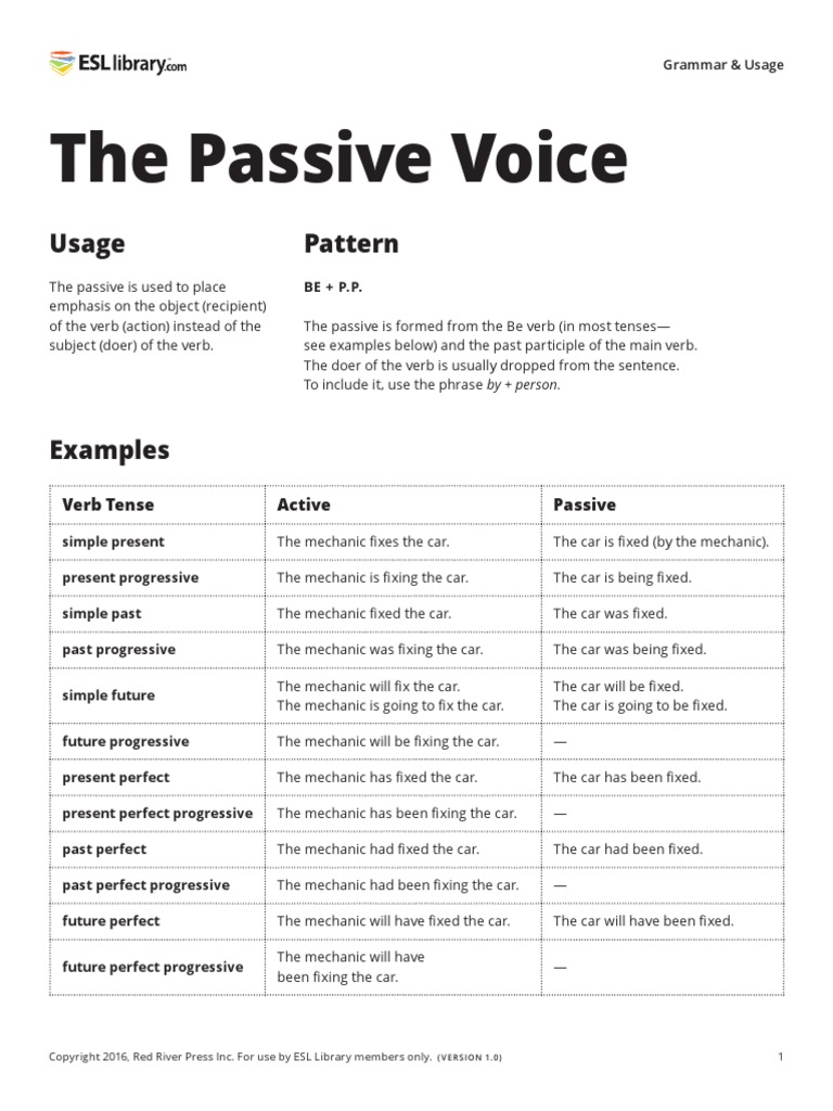 The Passive Voice: Usage Pattern | PDF | Perfect (Grammar) | Verb