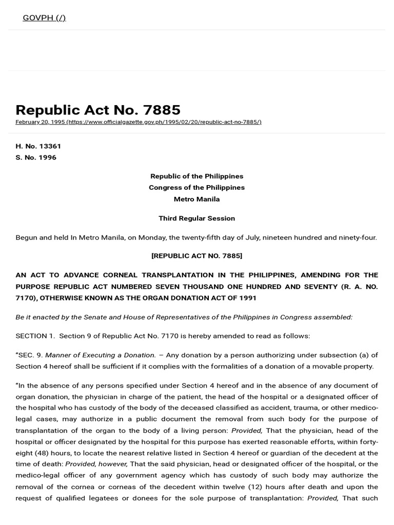 Republic Act No. 7885 | PDF | Ophthalmology | Cornea
