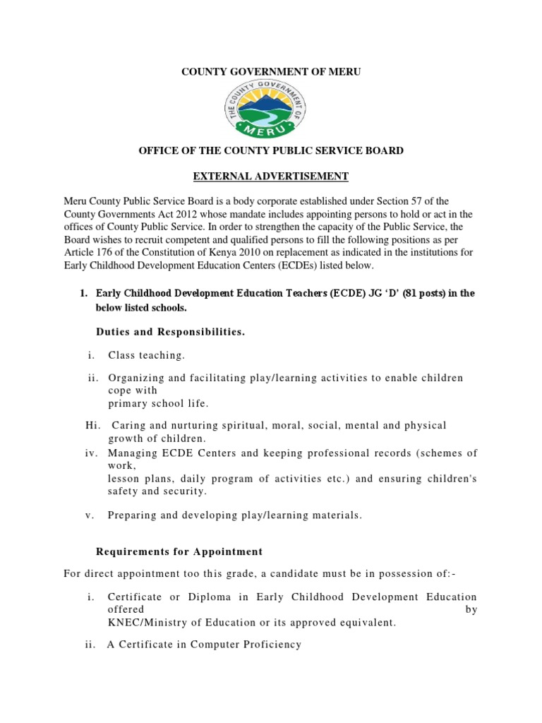 Early Childhood Development Education Teachers ADVERT | PDF