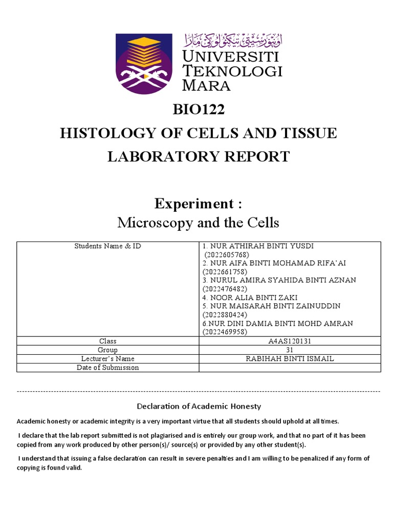 Microscopy Lab Report: BIO122 Experiment 1 | PDF | Microscope | Cell ...
