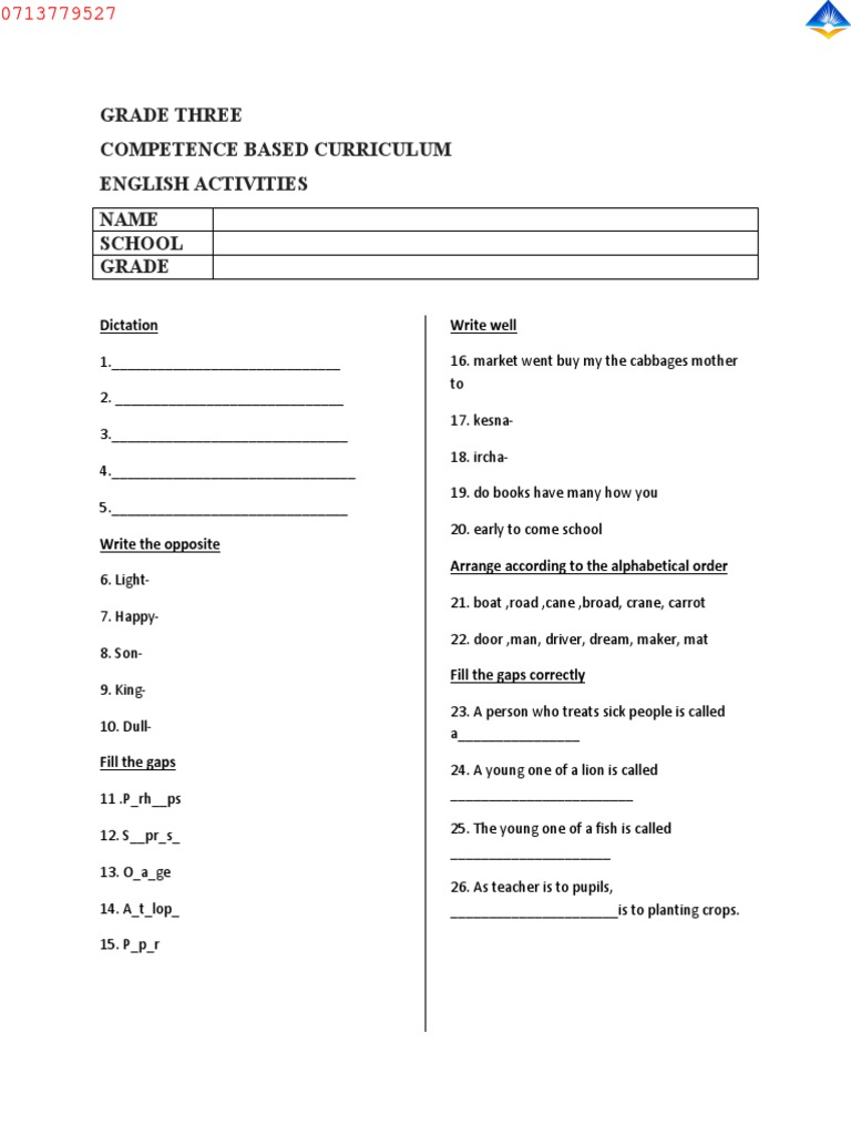 Grade 3 English Activity Workbook | PDF