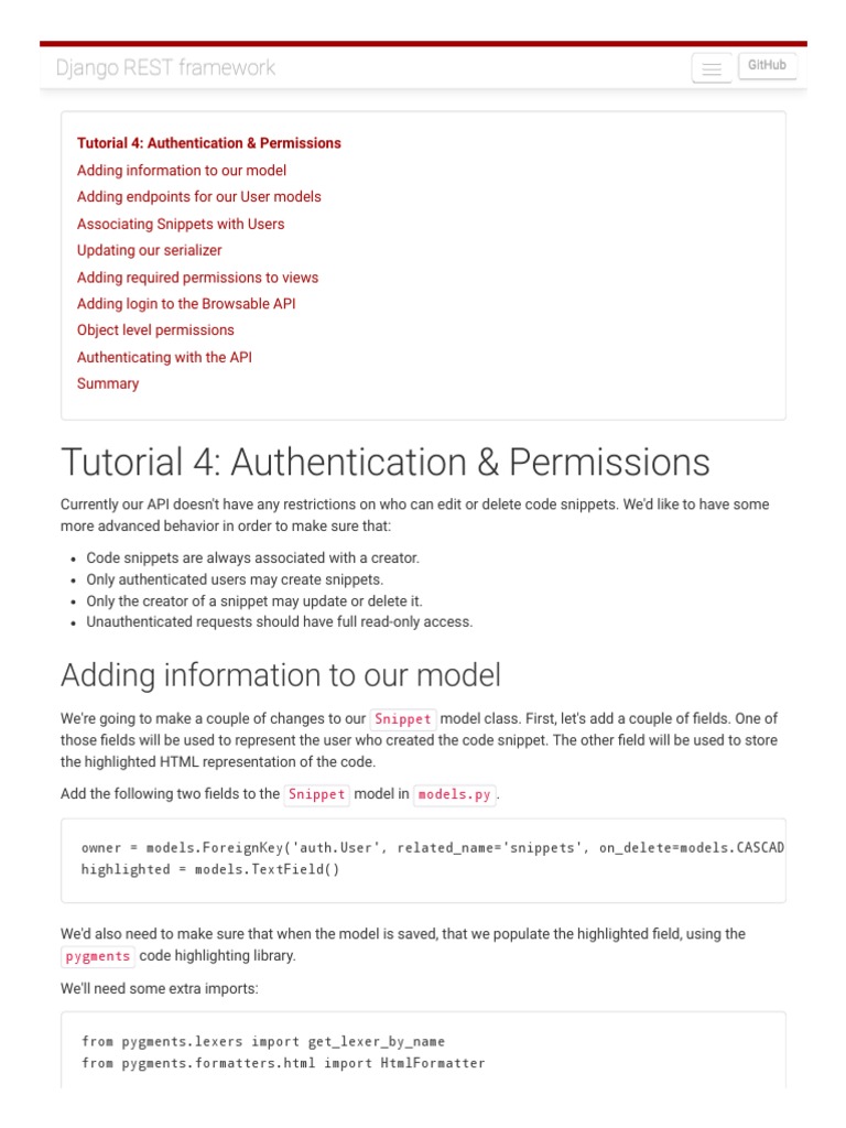 4 - Authentication and Permissions - Django REST Framework | PDF | Hypertext Transfer Protocol ...