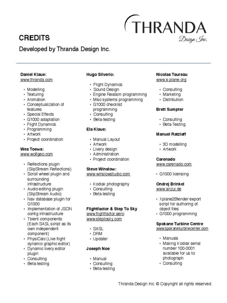 Thranda Kodiak Credits and Copyright | PDF | Software | Computing