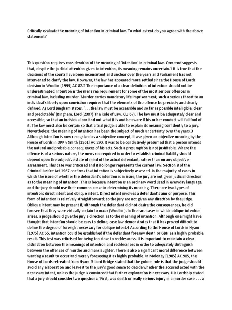 Understanding Intention in Criminal Law | PDF | Intention (Criminal Law ...