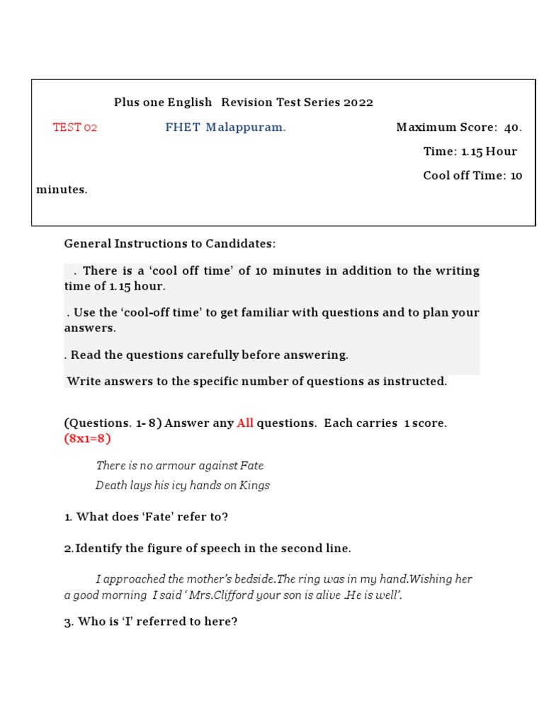 Hsslive Xi English Revision Test 2 | PDF | Poetry | Mahatma Gandhi