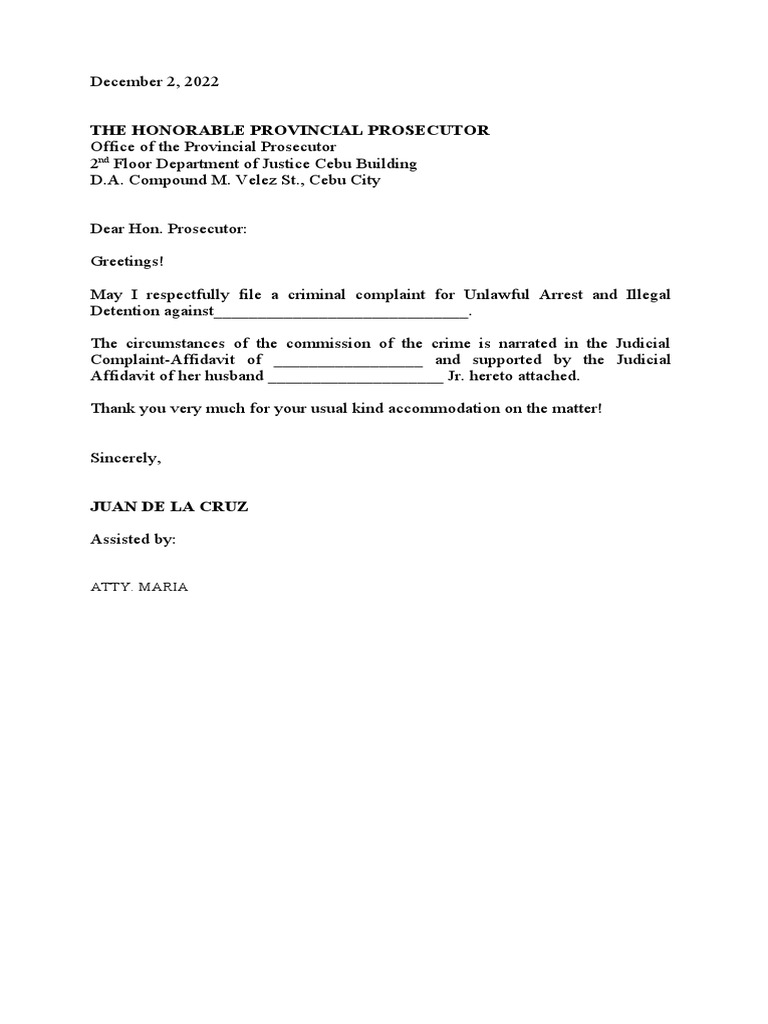 The Honorable Provincial Prosecutor: Atty. Maria | PDF