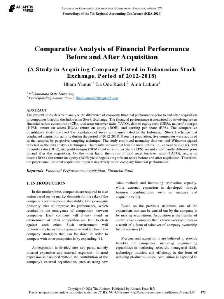 Comparative Analysis of Financial Performance Before and After Acquisition | PDF | Mergers And ...