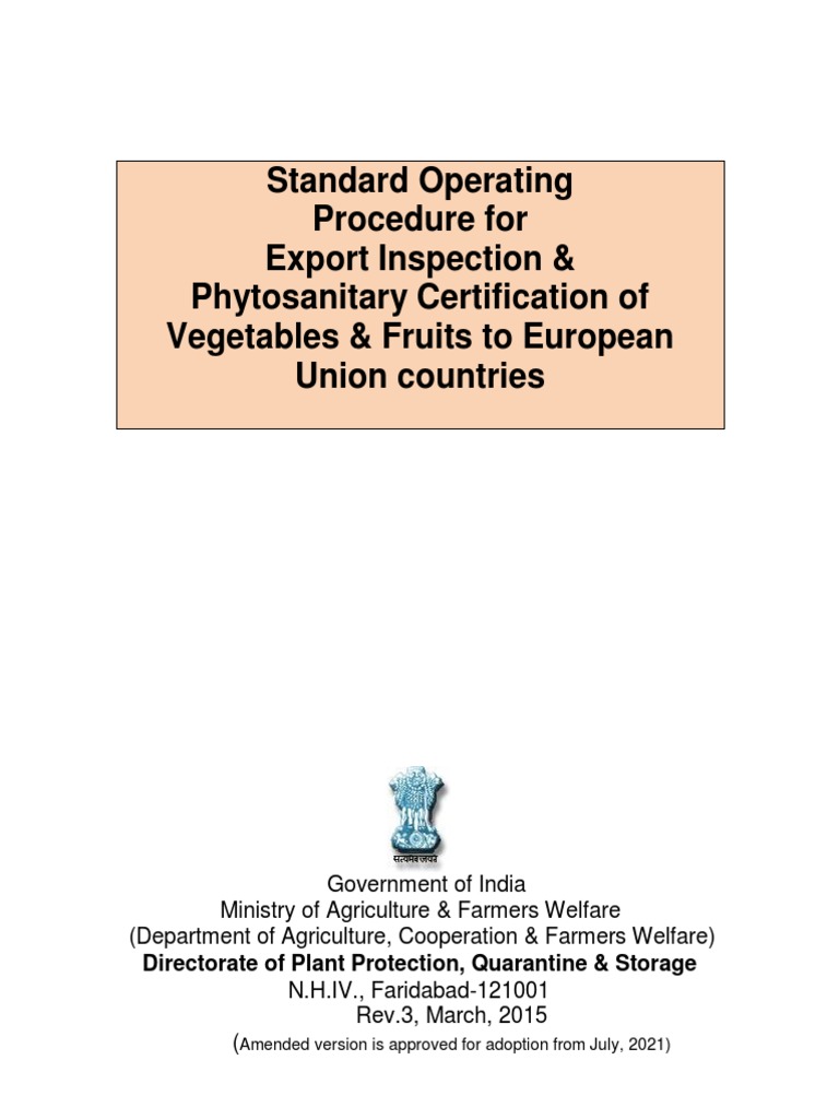 SOP for Export of Fruits and Vegetables to EU | PDF | Sampling ...