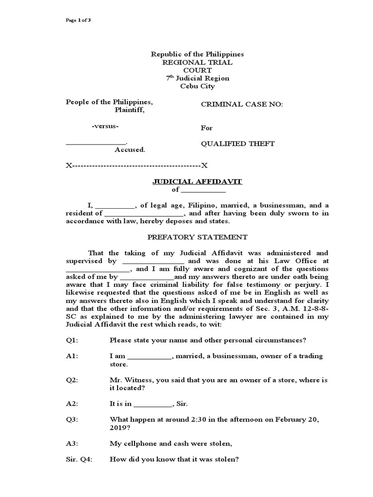 Judicial Affidavit | PDF | Affidavit | Perjury