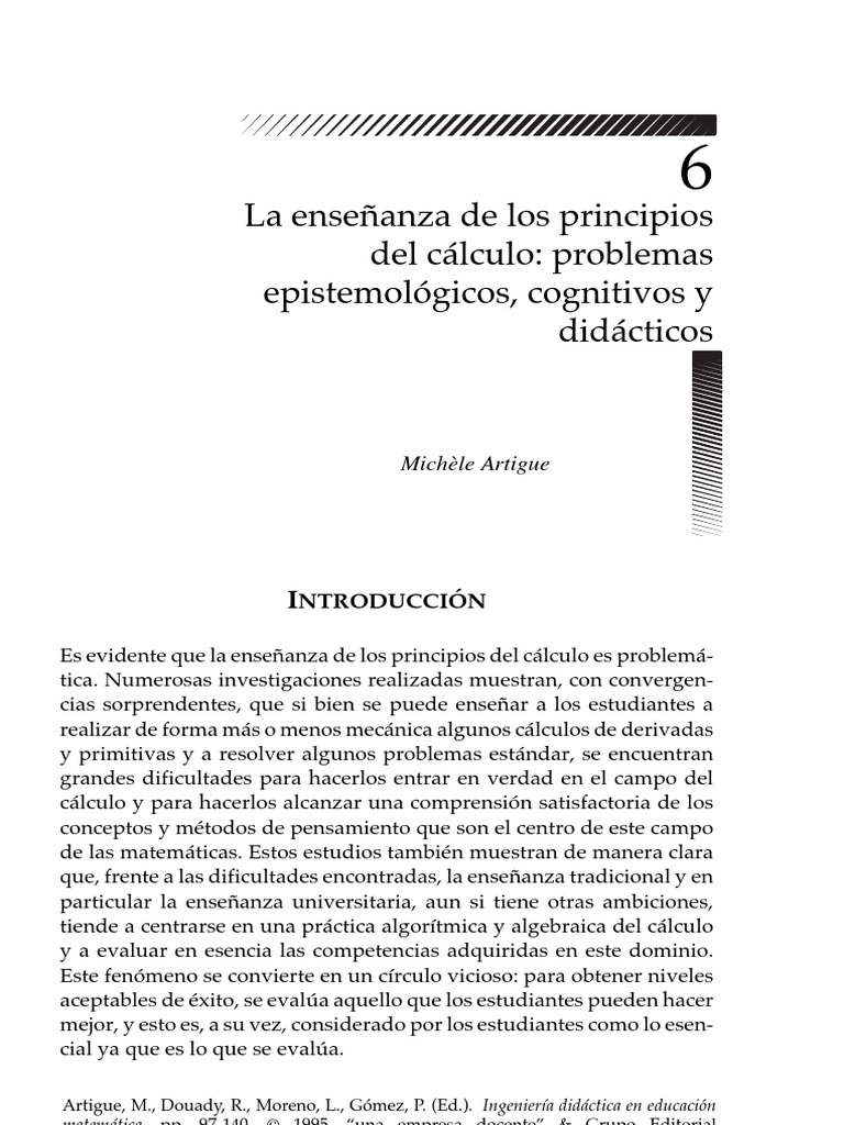 La Ensenanza de Los Principios Del Calculo Problemas Epistemologicos Cognitivos y Didacticos ...