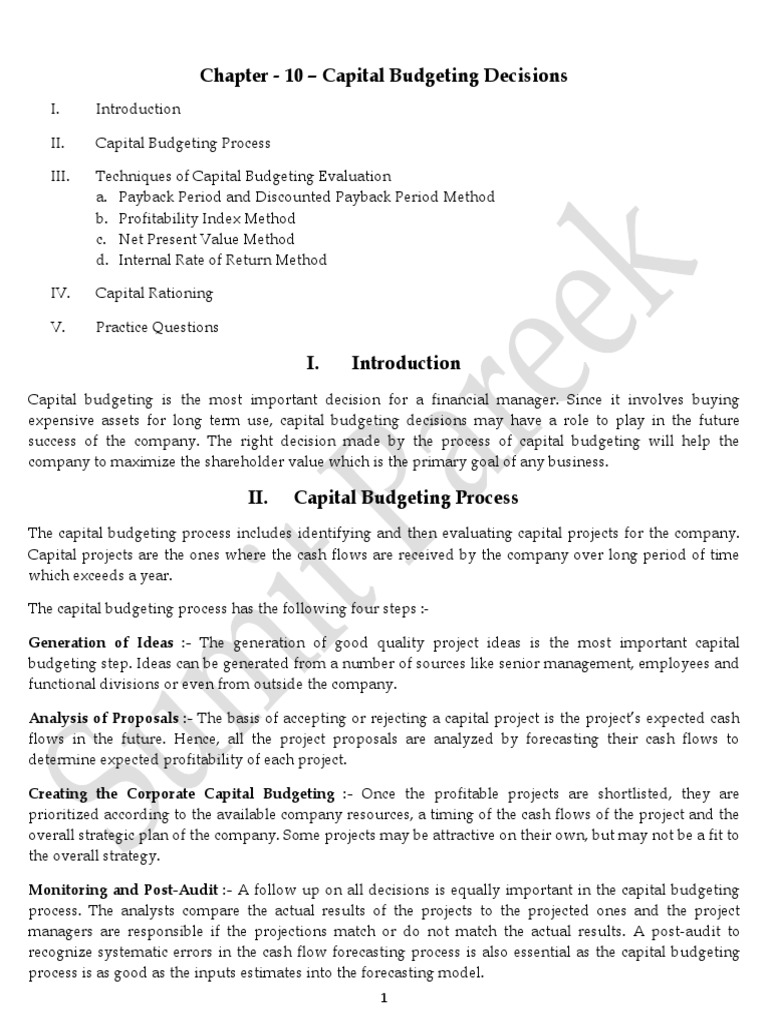 Chapter - 10 - Capital Budgeting Decisions | PDF | Net Present Value | Internal Rate Of Return