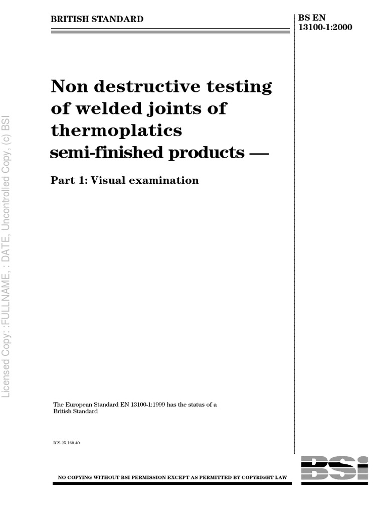 BS EN 13100-1-2000 Non Destructive Testing of Welded Joints of ...