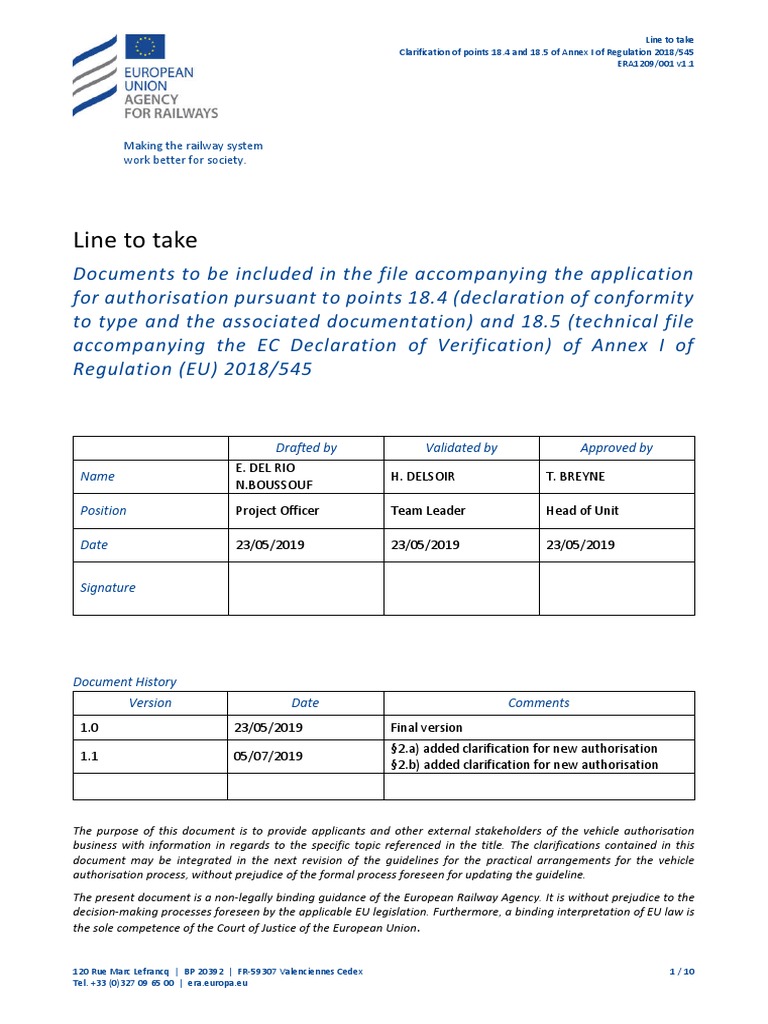 ERA1209-001 Clarification About Points 18.4 and 18.5 of Annex I of Regulation 2018-545 PDF | PDF ...