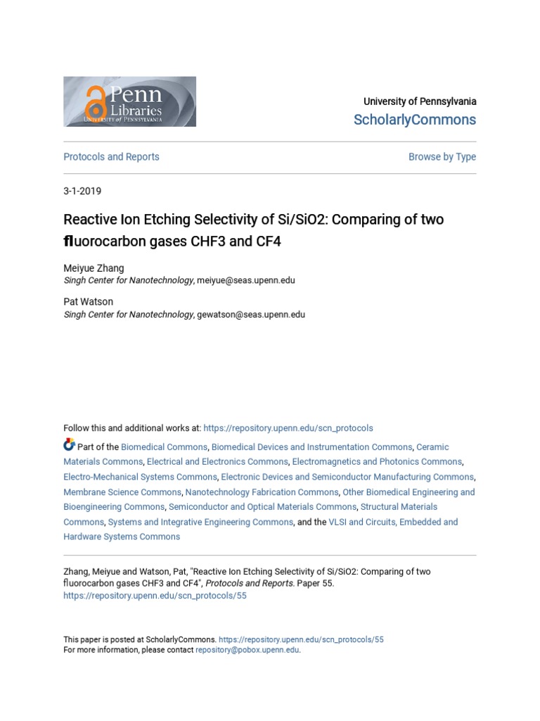 Reactive Ion Etching Selectivity of Si - SiO2 - Comparing of Two - Uo | PDF | Silicon Dioxide ...