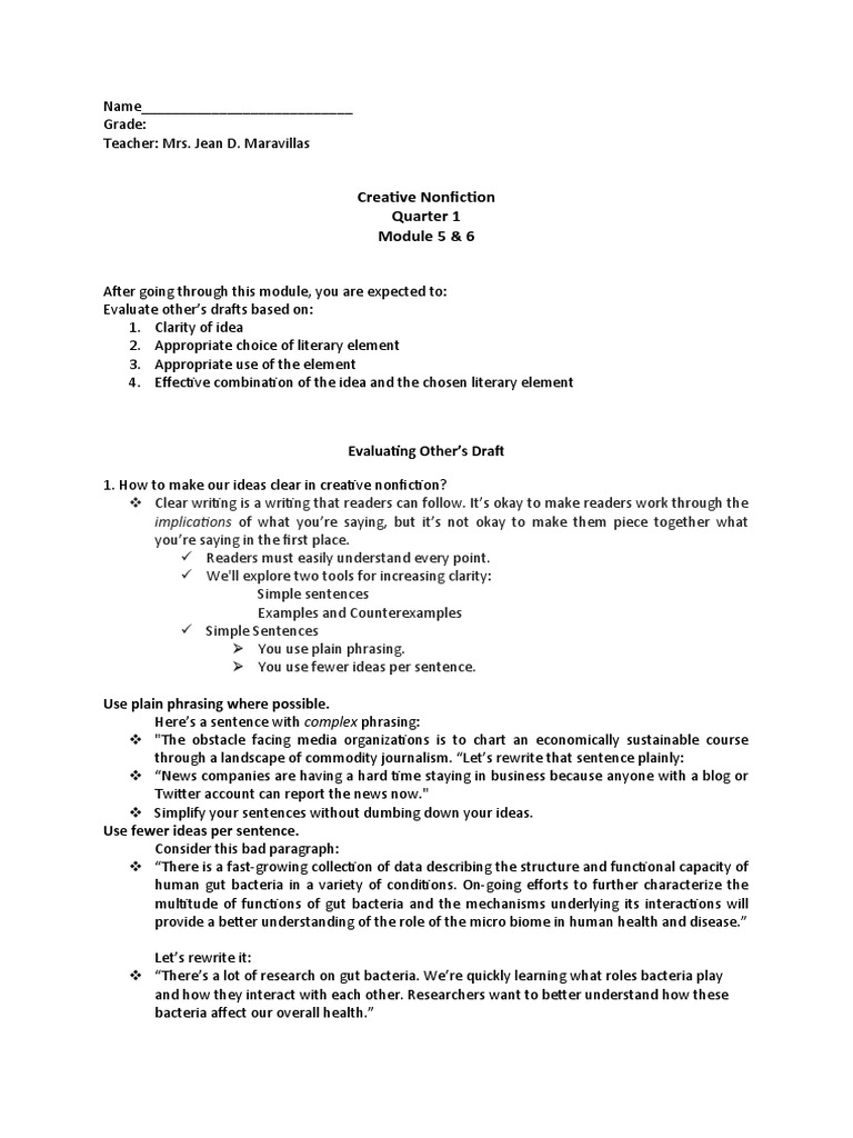 Q1 Module 5 & 6 Creative Nonfiction | PDF | Narration | Creative Nonfiction