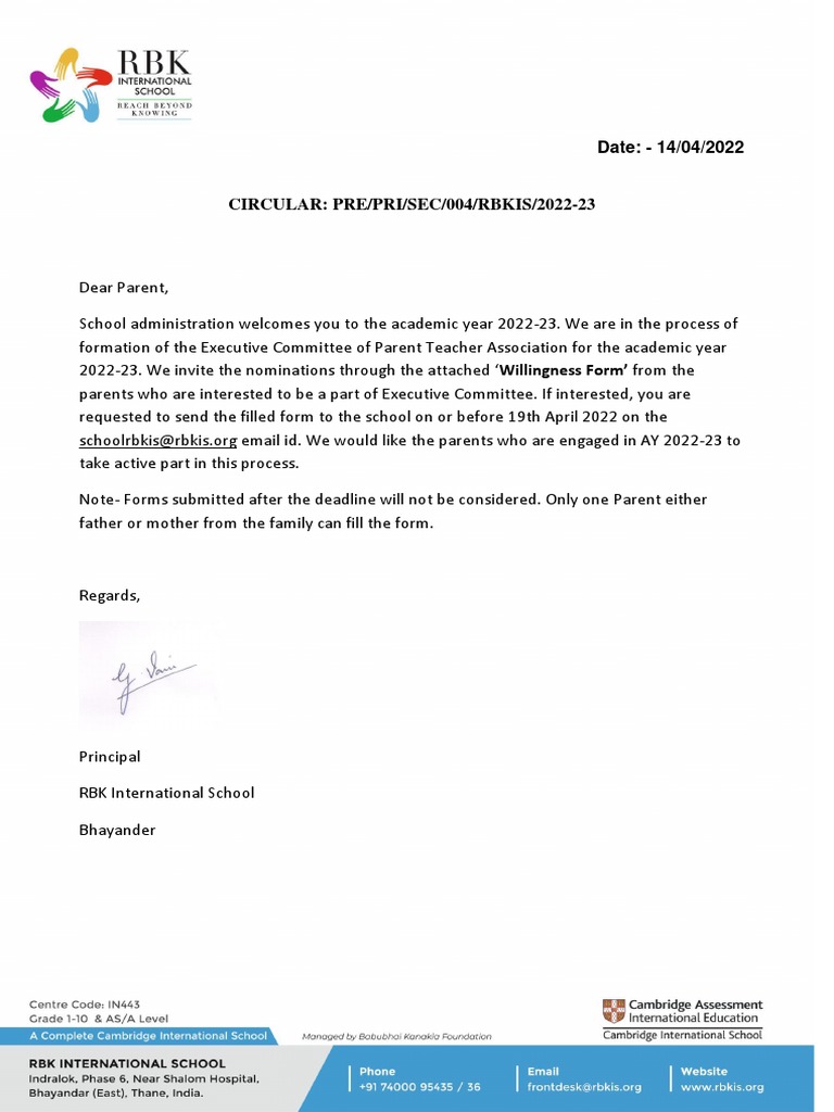 CIRCULAR 4 - PTA Formation - Willingness For AC 2022-23 | PDF