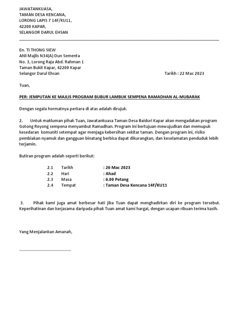 Surat Jemputan MPK | PDF