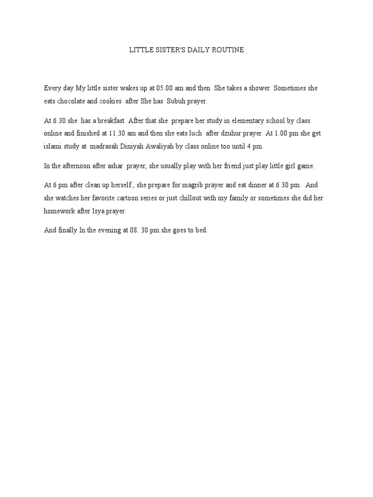 Little Sister's Daily Routine | PDF