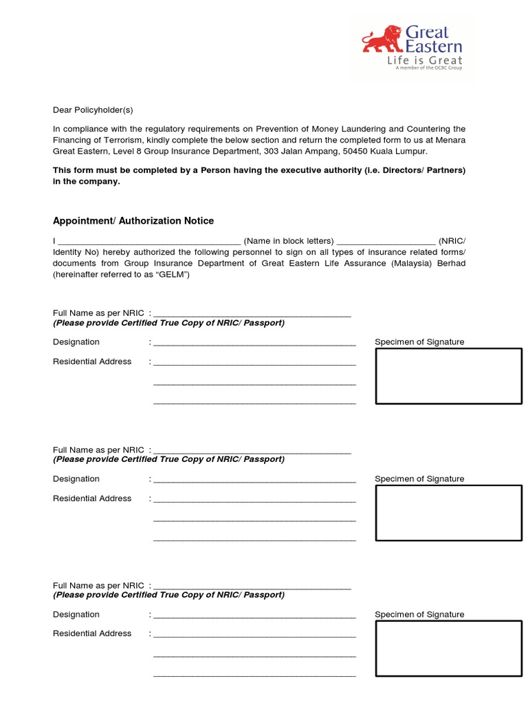 GE - Authorization Form | PDF | Insurance | Corporate Governance