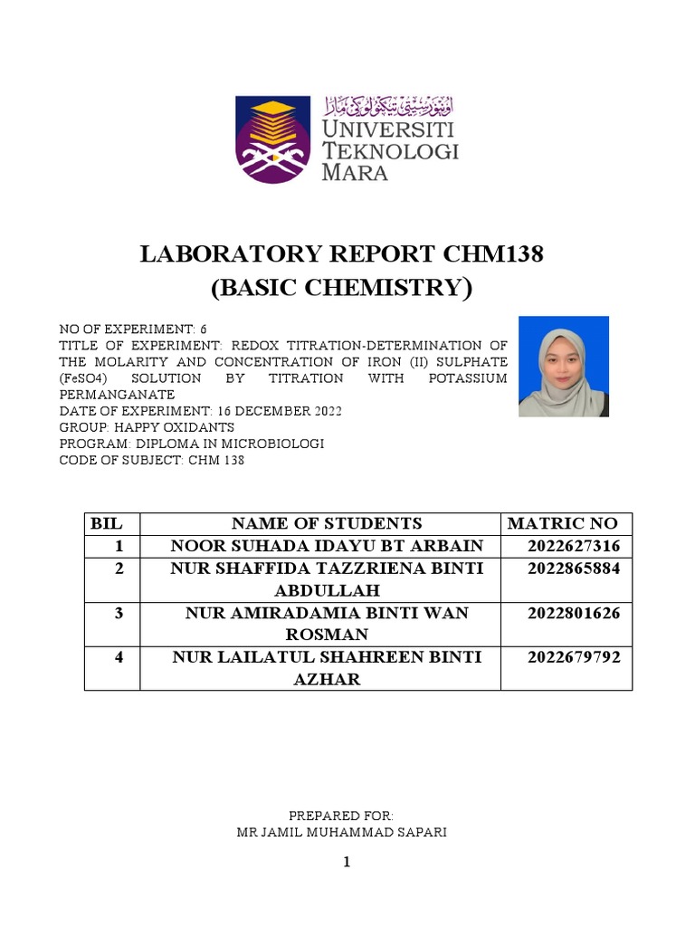 Laboratory Report CHM138 6 | PDF