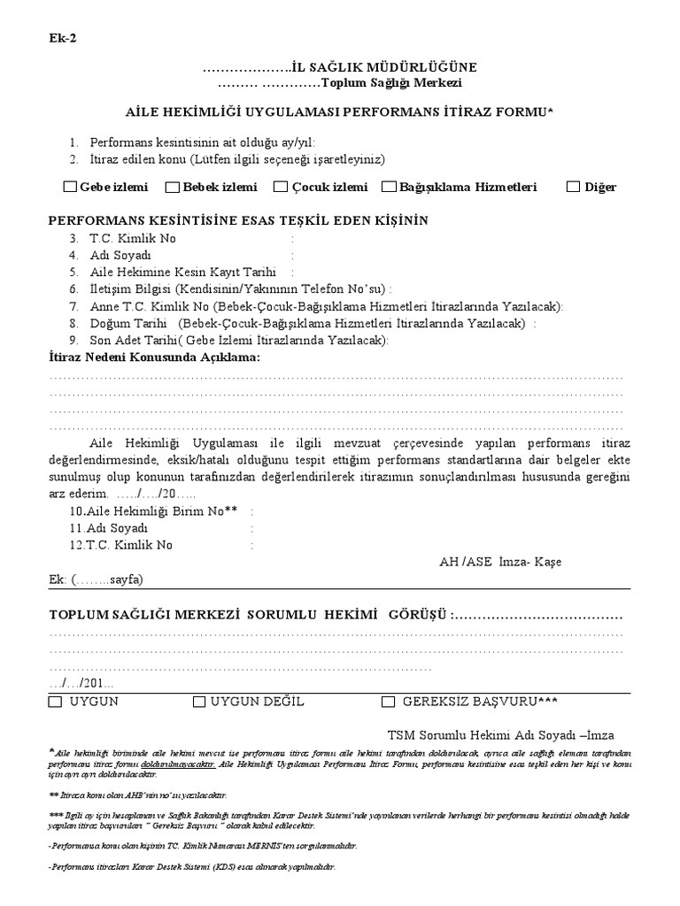 Ek 2 Performans Itiraz Formudocx | PDF
