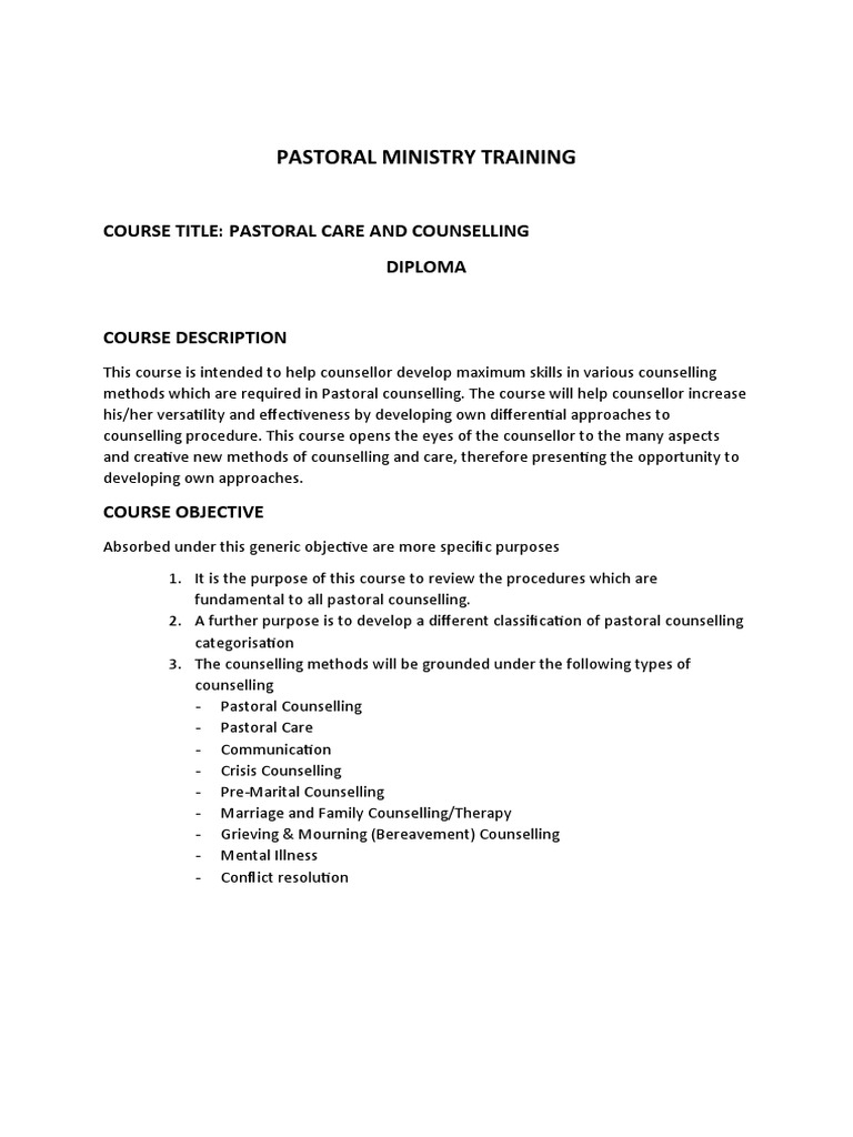 Pastoral Care and Counselling Diploma | PDF | Career & Growth | Science ...