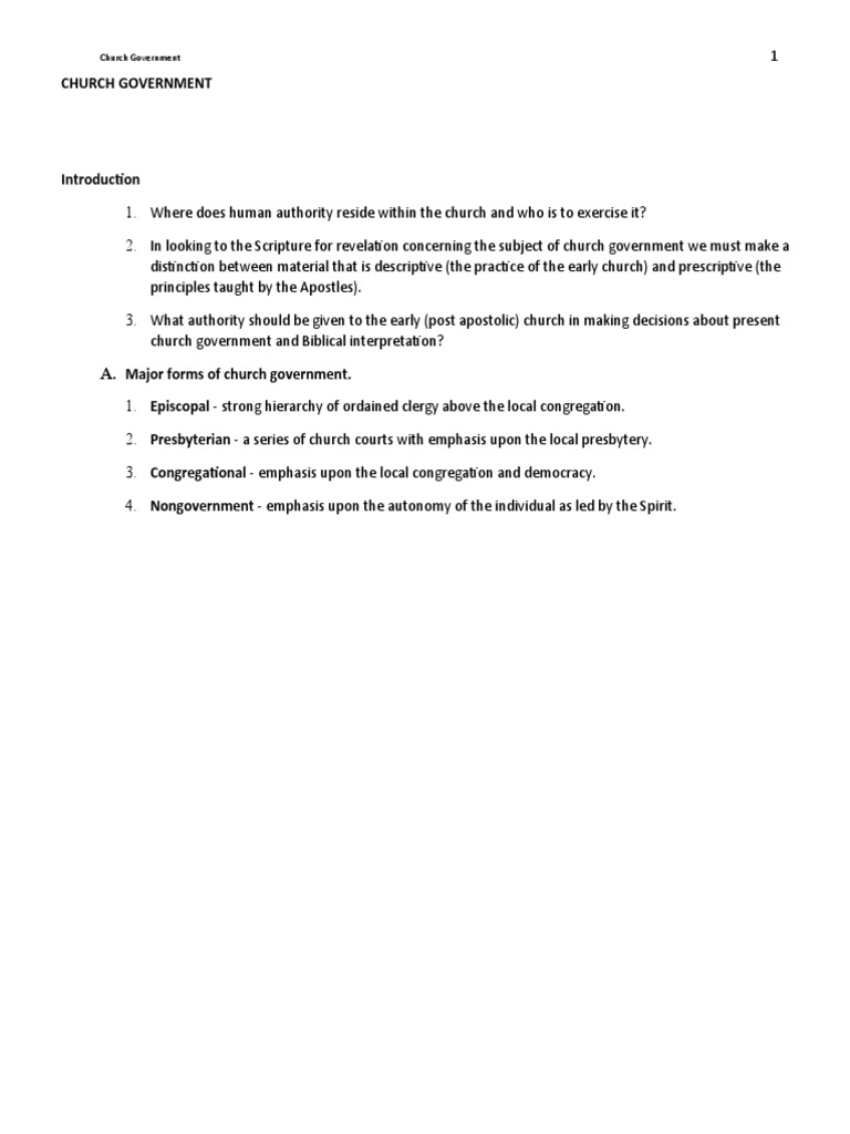 Church Government-1 | PDF | Elder (Christianity) | Abrahamic Religions
