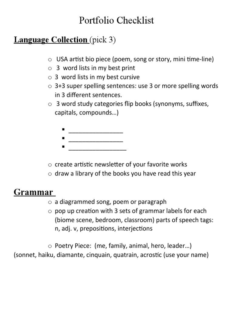 Comprehensive Portfolio Checklist | PDF | Linguistics