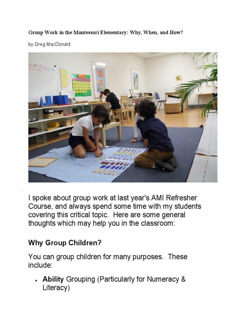 Group Work in The Montessori Elementary | PDF | Communication ...