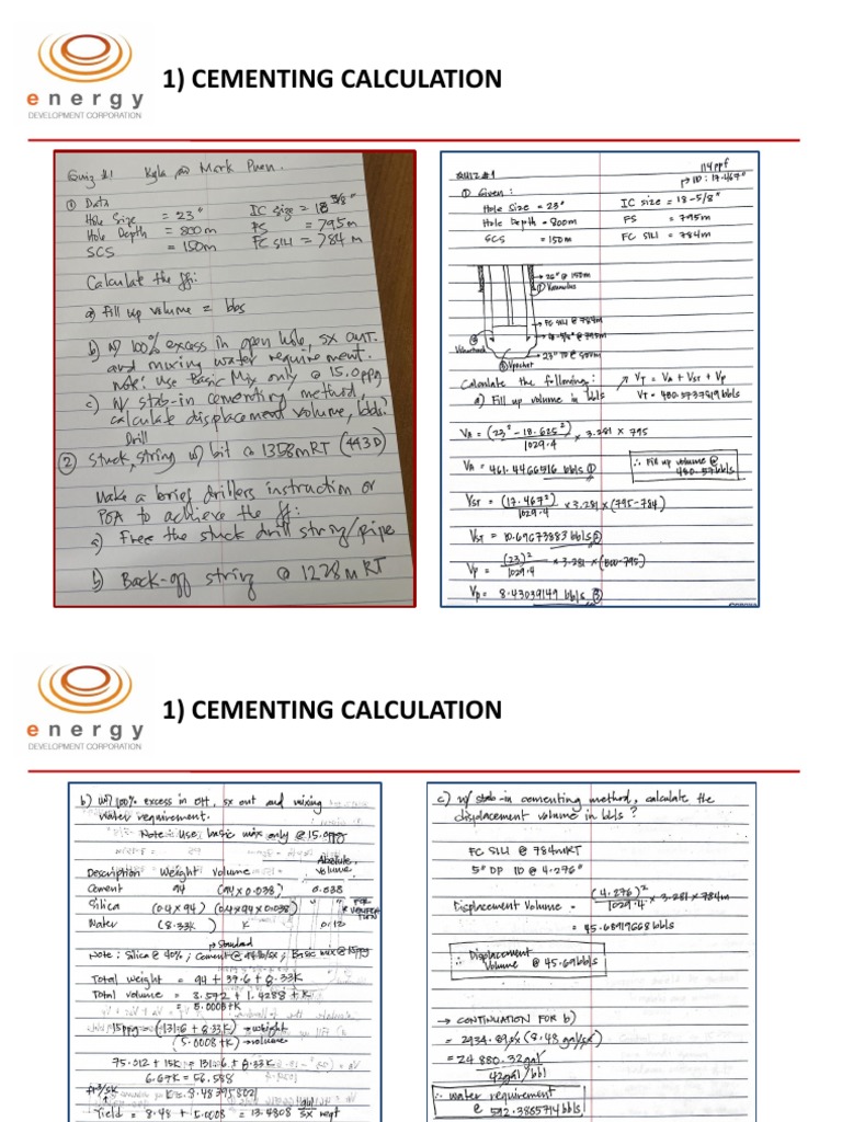 1) Cementing Calculation: Active | PDF | Industrial Processes | Chemical Engineering