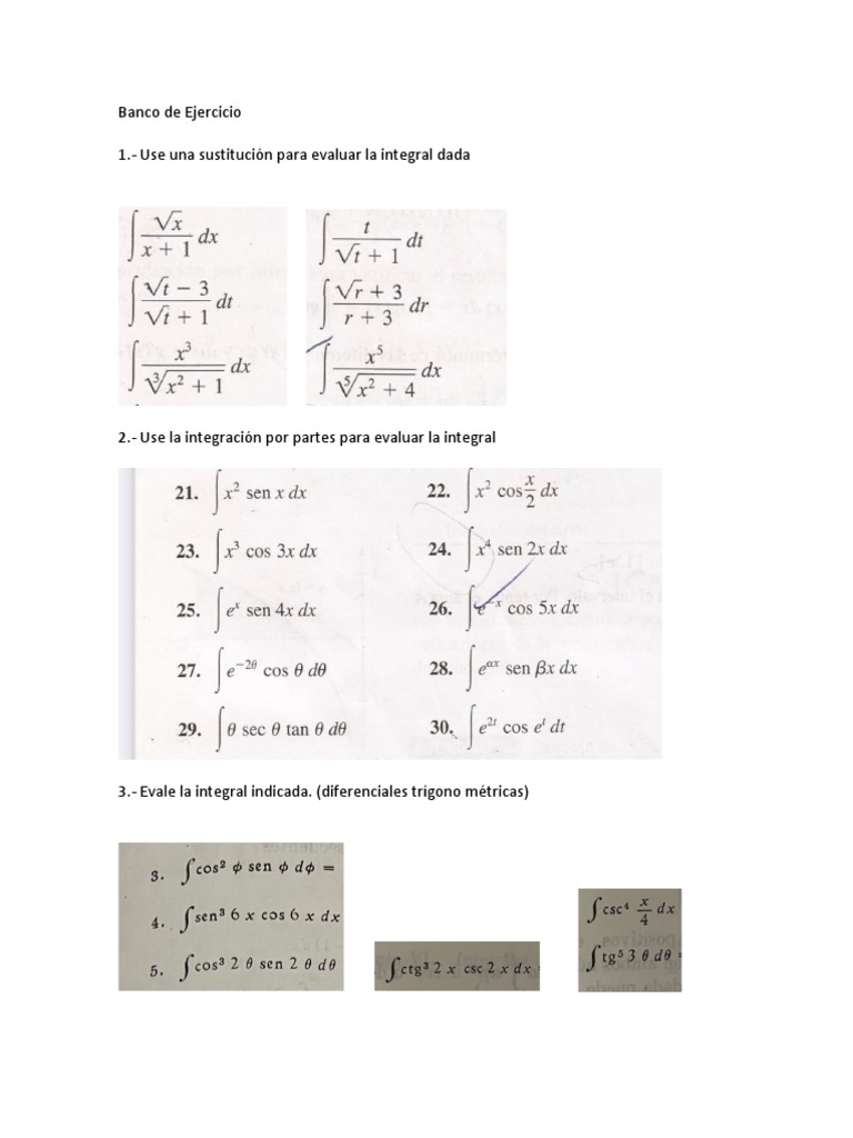 Banco de Ejercicios Resueltos Calculo Integral | PDF