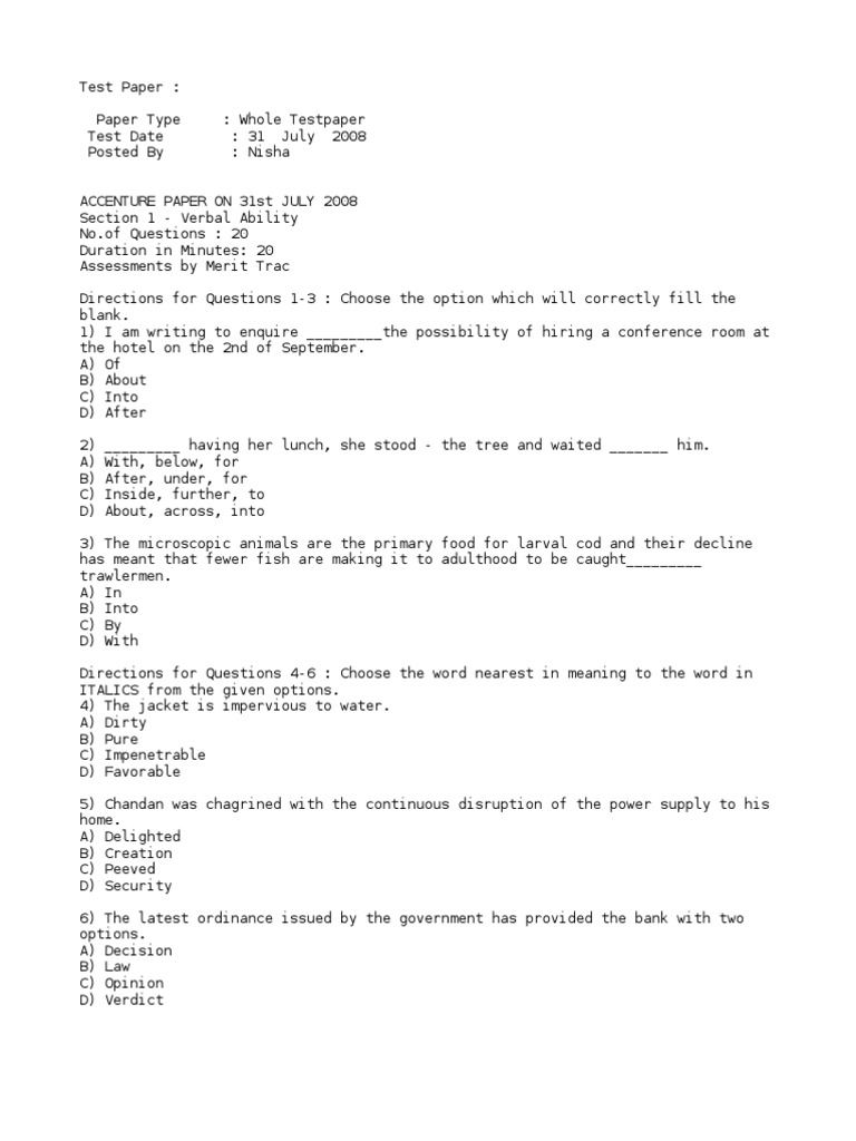Accenture Test Paper 1 Pdf Microprocessor Central Processing Unit