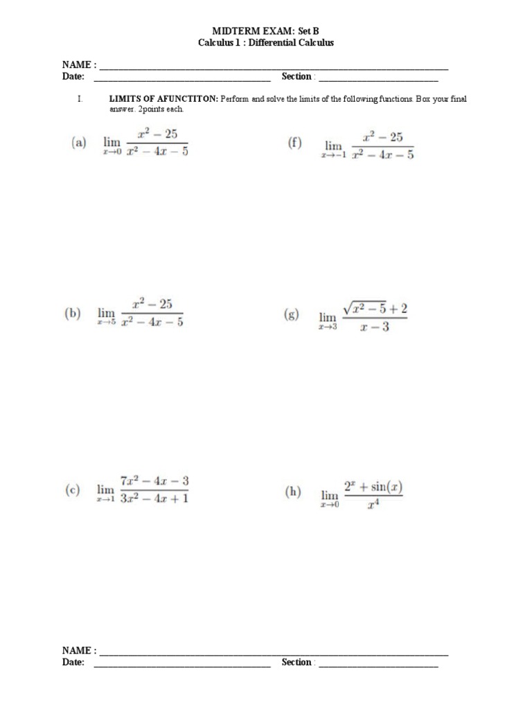 Calc 1 Midterm | PDF