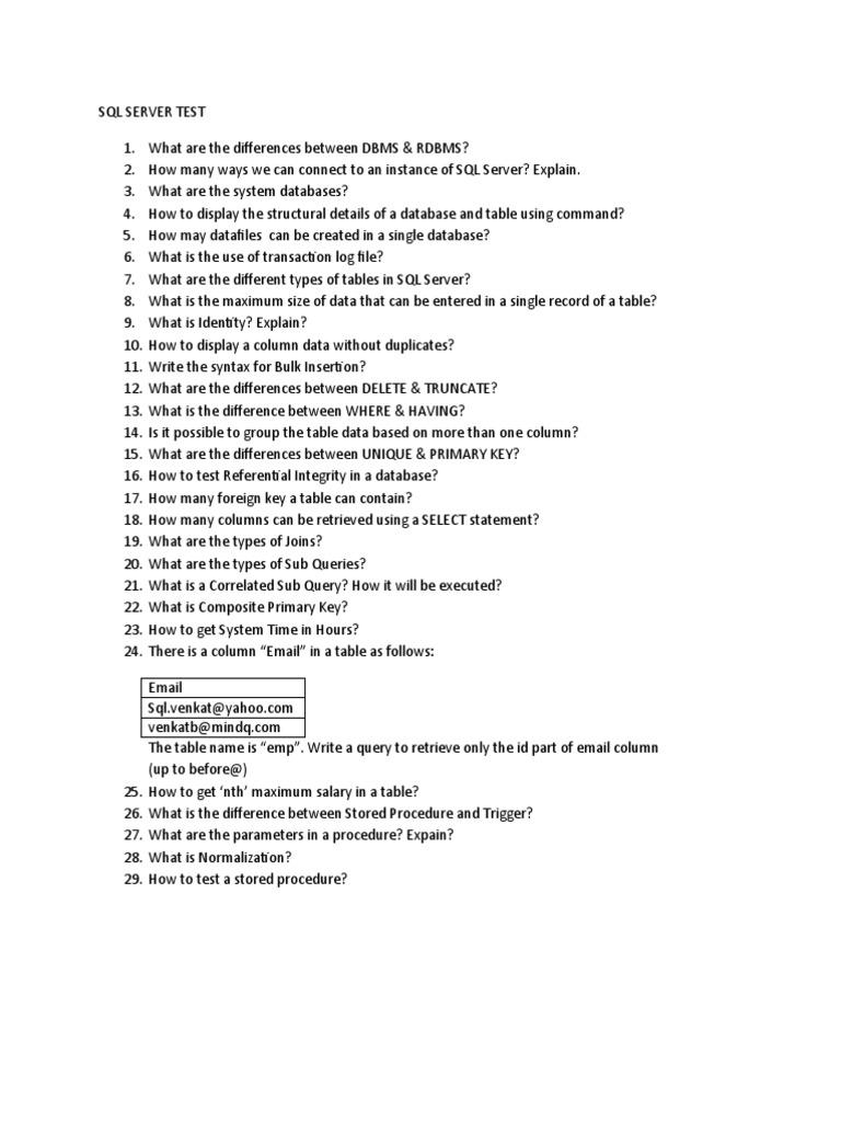 SQL Server Test | Download Free PDF | Relational Database | Databases