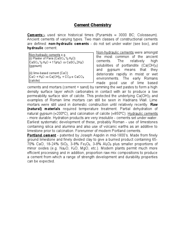 Cement Chemistry | PDF | Cement | Lime (Material)