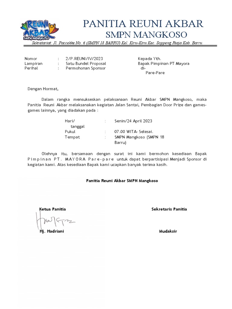 Surat Sponsor Reuni | PDF