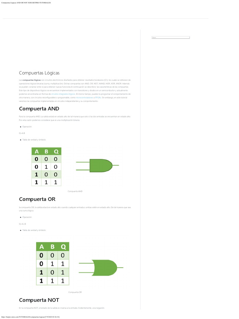 Compuertas Lógicas: AND, OR, NOT, XOR | PDF | Puerta lógica ...