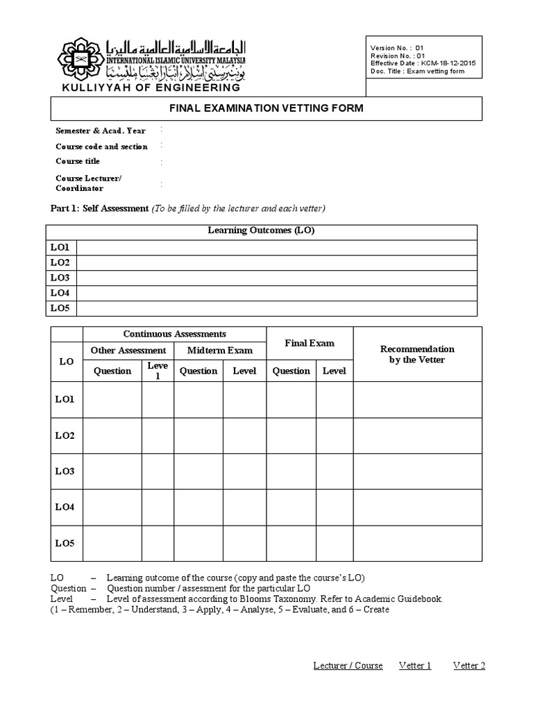 DDAA LO Exam Vetting Form | PDF