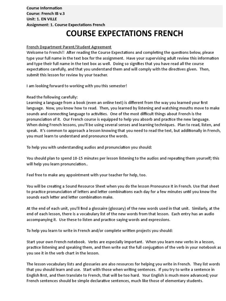 Understanding Course Expectations: Guidelines for Success in French IB ...