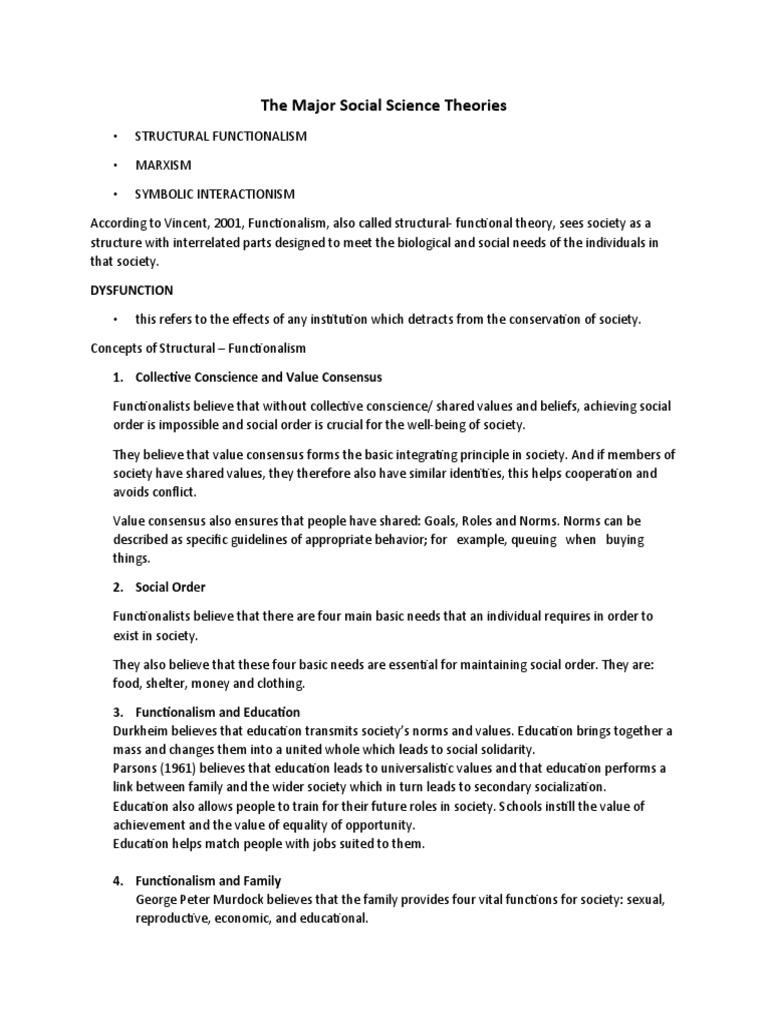 The Major Social Science Theories Hand Outs | PDF | Reinforcement | Id