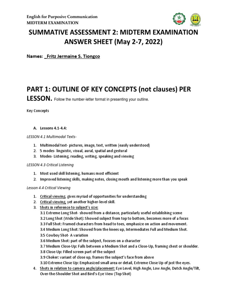Midterm Exam: English Communication Skills | PDF | Communication ...