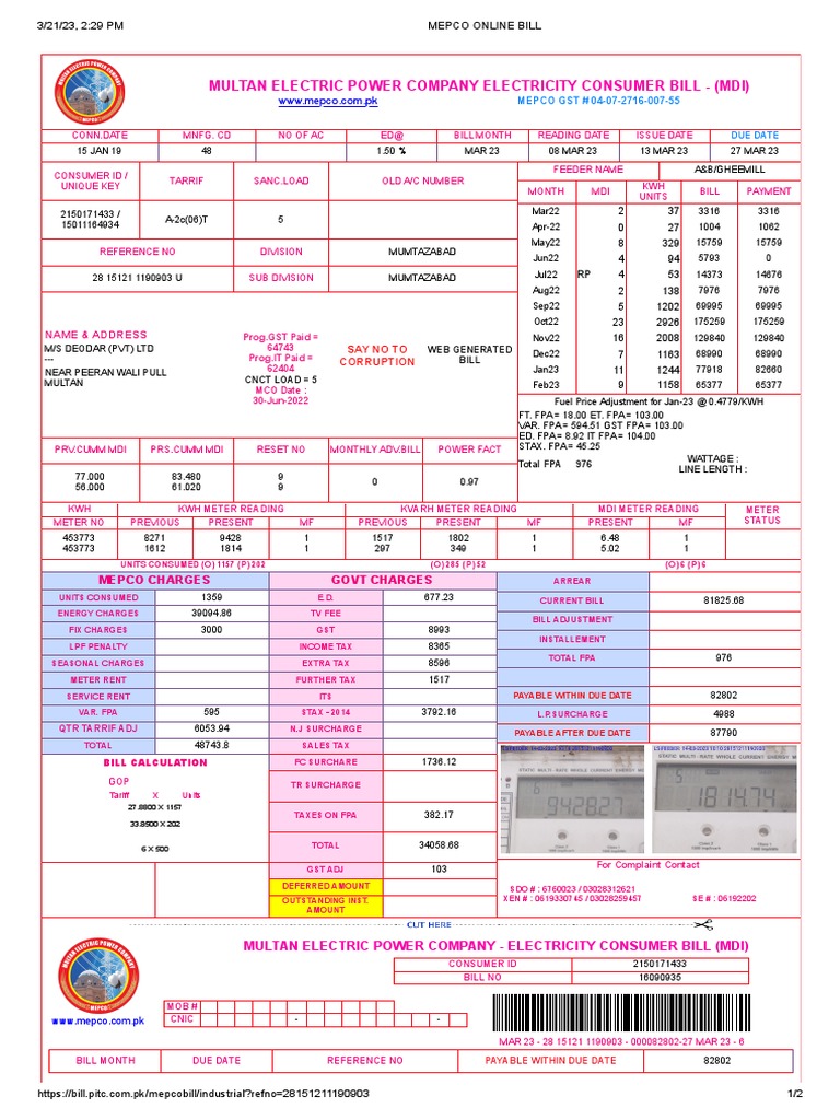 MEPCO Online Bill Details 2023 | PDF | Electric Power | Economies