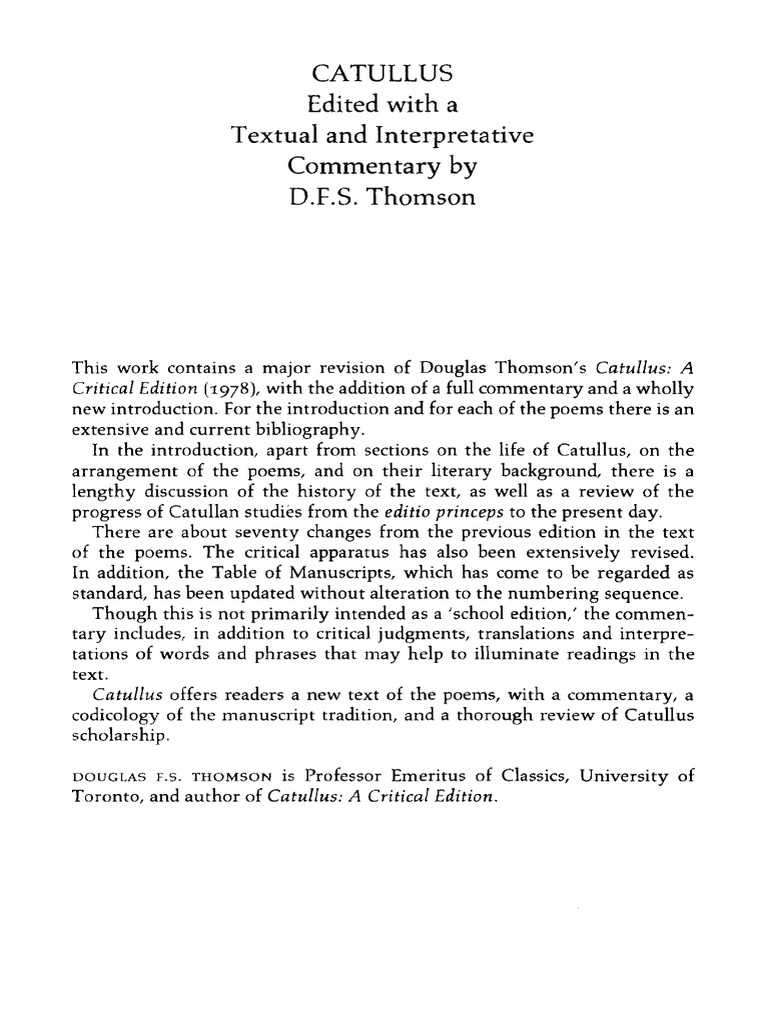 Douglas F. Thomson - Catullus | PDF
